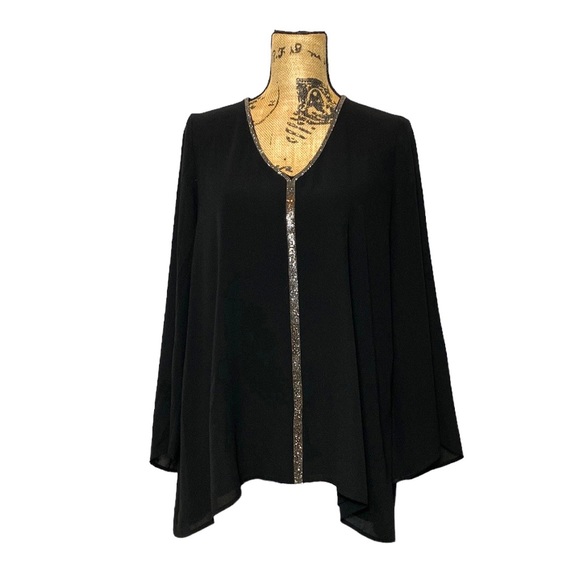 Grace | Tops | Grace Black Silverrimmer Vneck Tunic Top S | Poshmark
